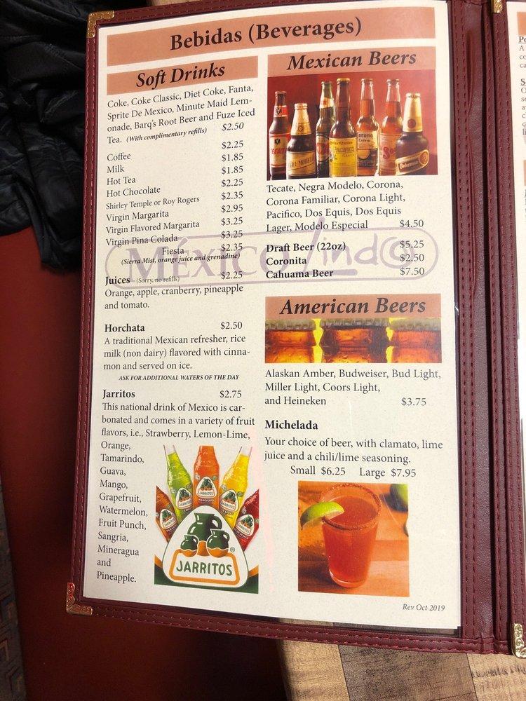 Menu at Mexico Lindo restaurant, Liberty Lake