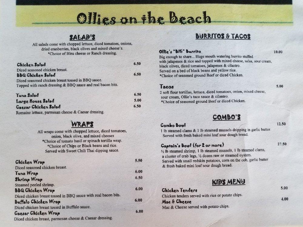 Menu at Ollie's on the Beach pub & bar, Hudson