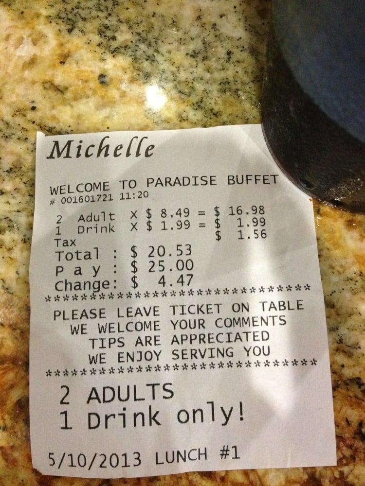 Menu at Paradise Buffet restaurant, Montclair