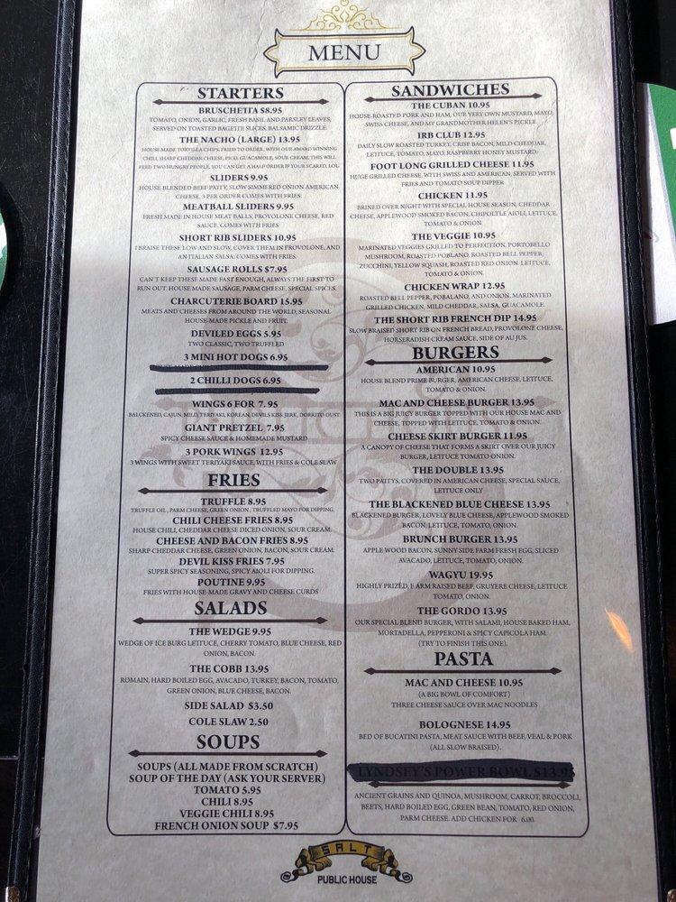 Menu at Salt Public House, Indian Rocks Beach, Gulf Blvd