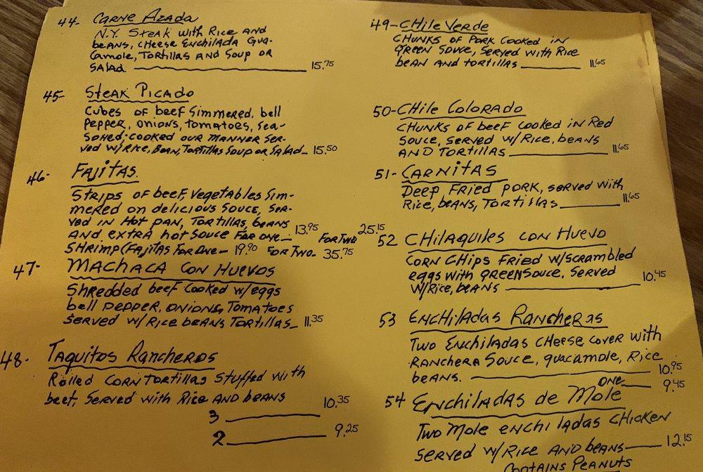 Menu at Veracruz Mexican Restaurant, Downey