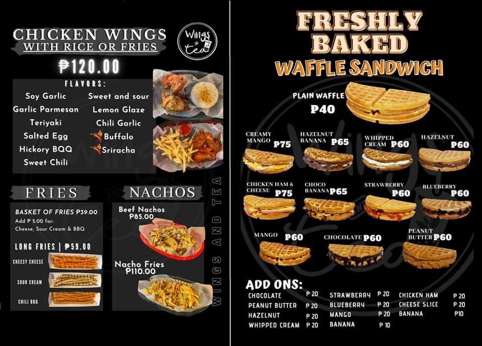 Menu at Wings and Tea Samal restaurant, Island Garden City of Samal