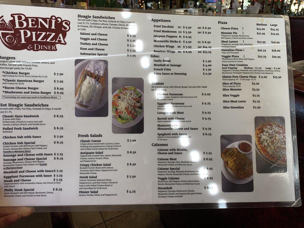 Menu at Beni's Pizza pizzeria, Black Canyon City, Old Black Canyon Hwy