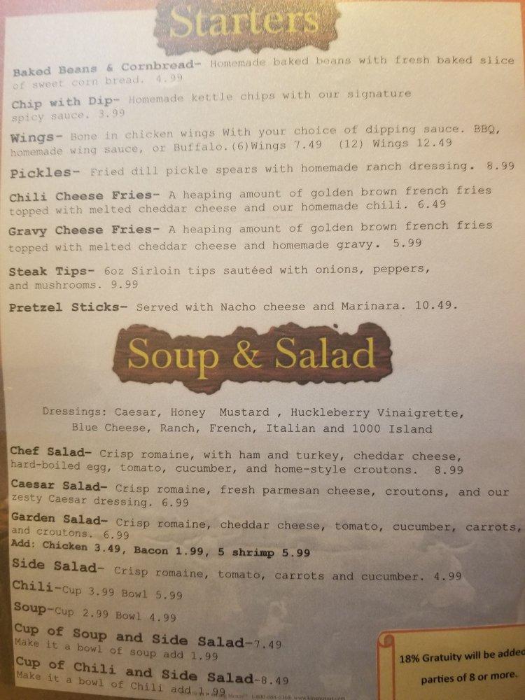 Menu at Desperados steakhouse, Hill City