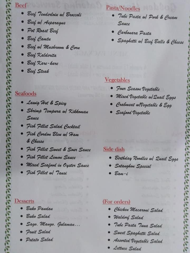 Menu at Golden Harvest Catering Services, Butuan City