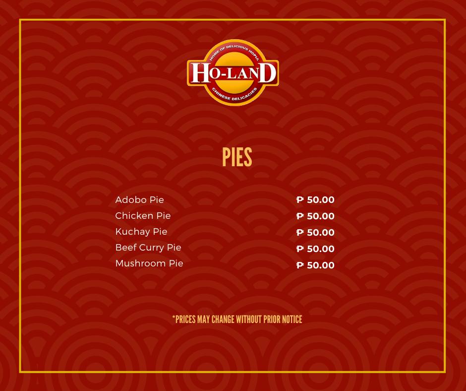 Menu at Ho-Land Hopia & Bakery, Manila