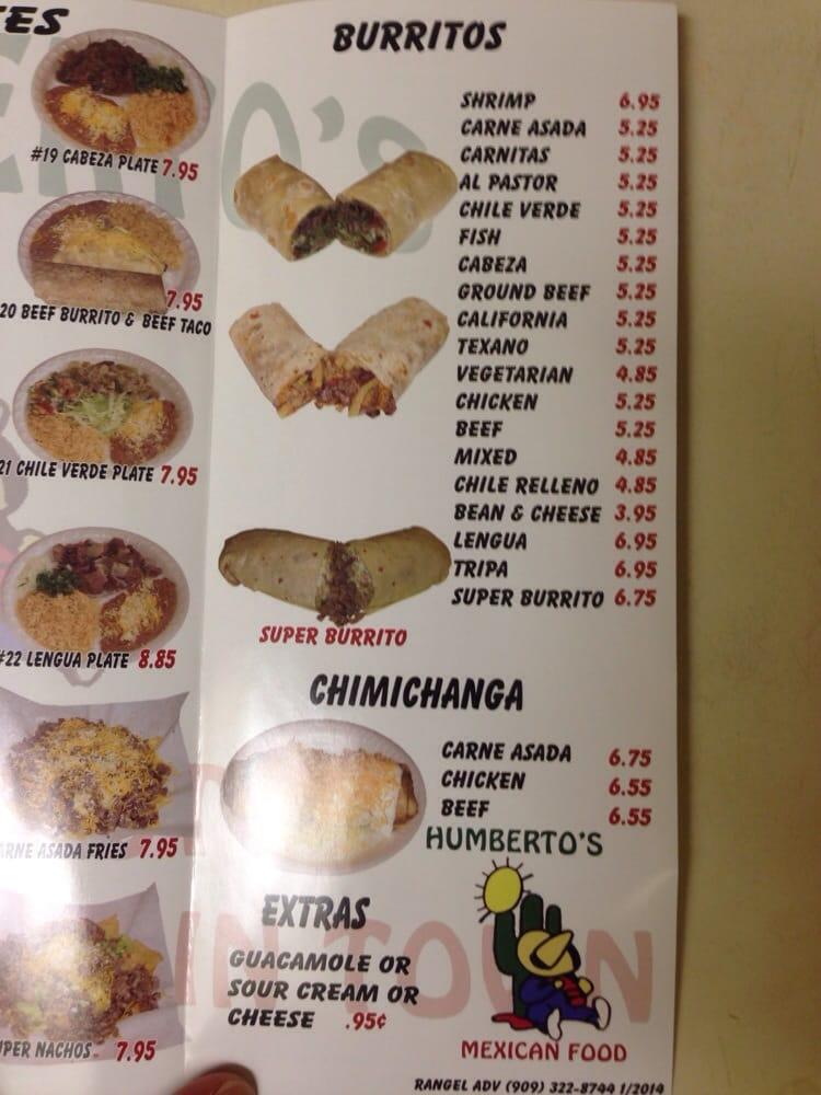 Menu at Humberto's Mexican Food restaurant, Laughlin