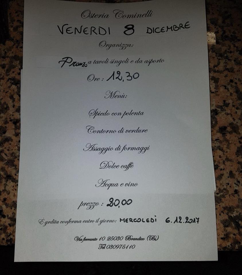 Menu da Osteria Cominelli pub & bar, Brandico