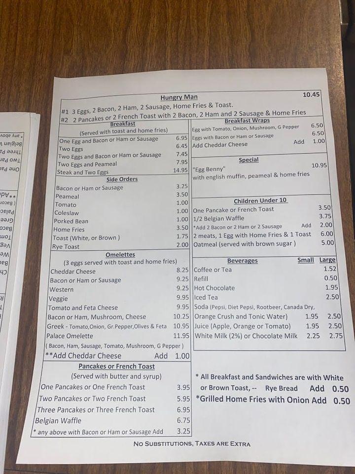 Menu at Palace Restaurant The, Glencoe