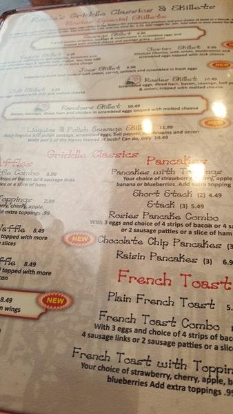 Menu at Rosie's Country Kitchen restaurant, Rancho Cordova, Folsom Blvd
