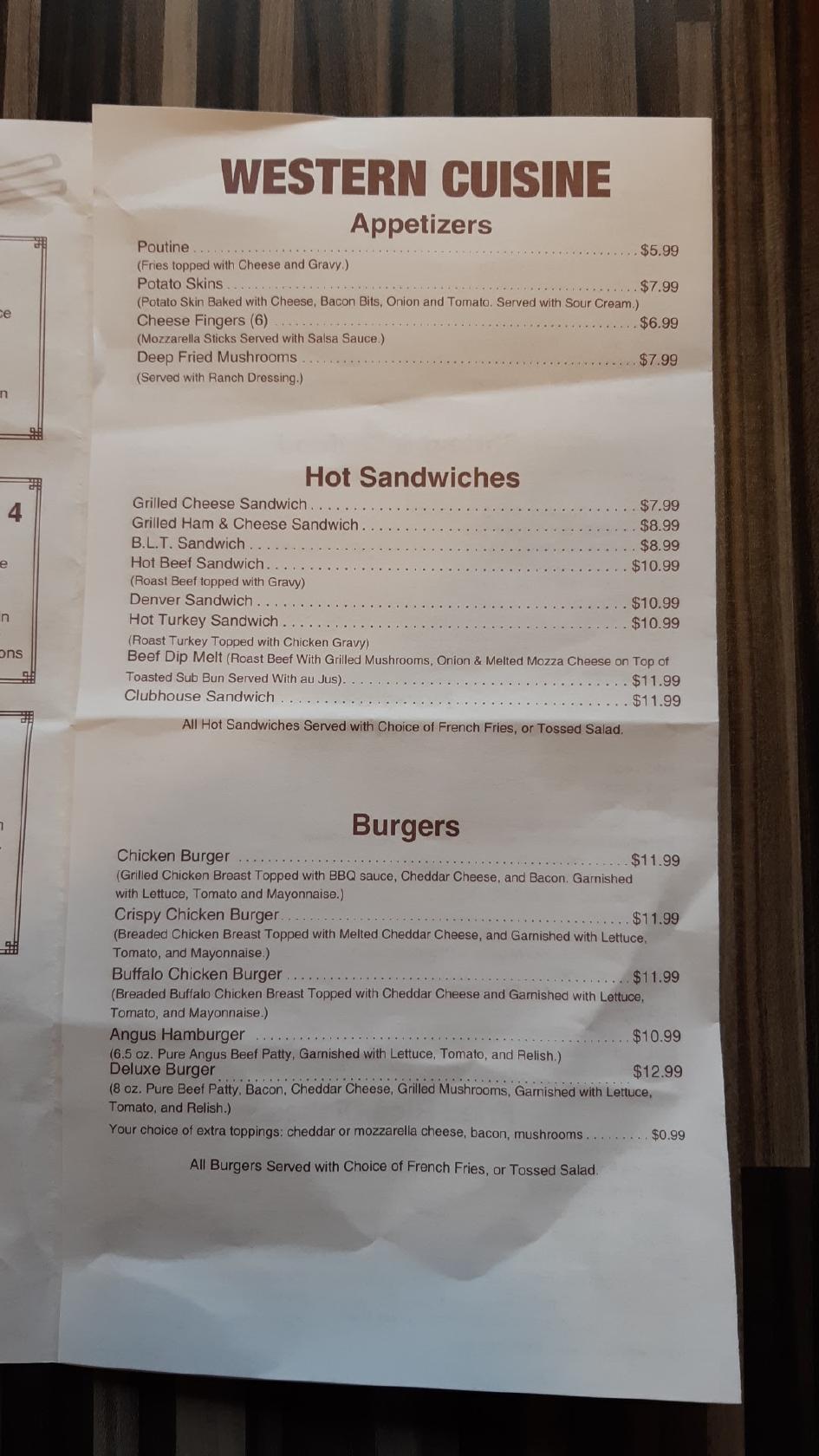 Menu at Sizzling House Restaurant, Redcliff