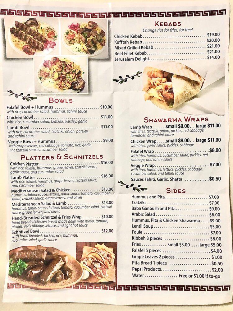 Menu at Taste of Jerusalem restaurant, Fairborn