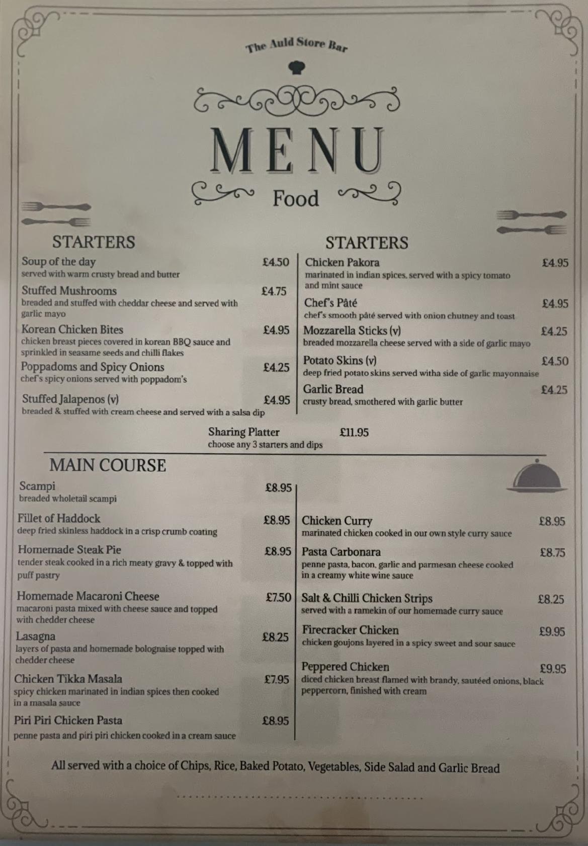 Menu at The Auld Store pub & bar, Carluke