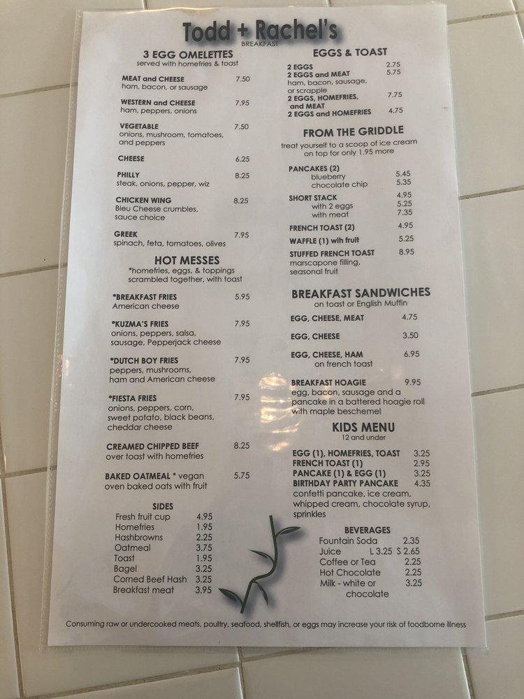 Menu at Todd + Rachel’s restaurant, Tunkhannock