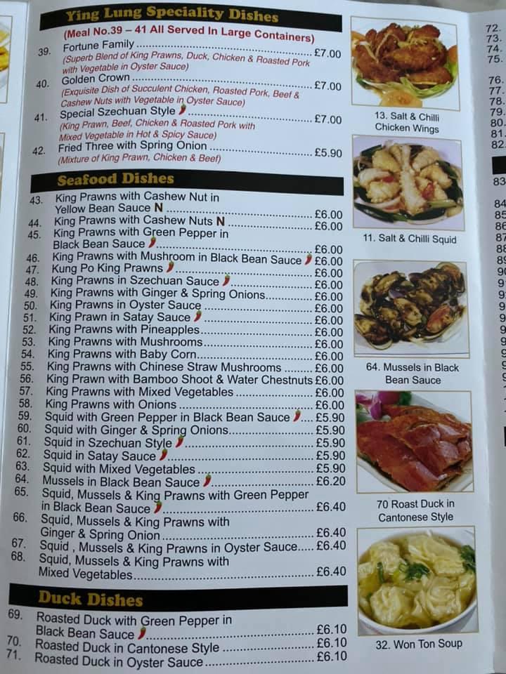 Menu at Ying Lung in Northampton restaurant, Northampton