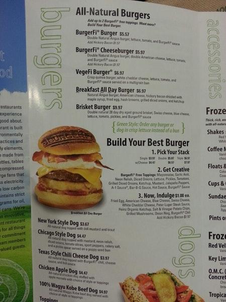 Menu at BurgerFi restaurant, West Palm Beach