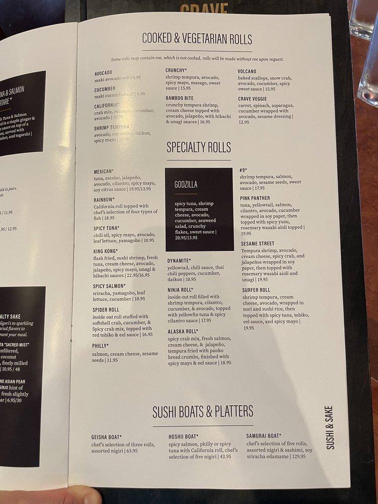 Menu at CRAVE American Kitchen & Sushi Bar (West Acres - Fargo), Fargo ...
