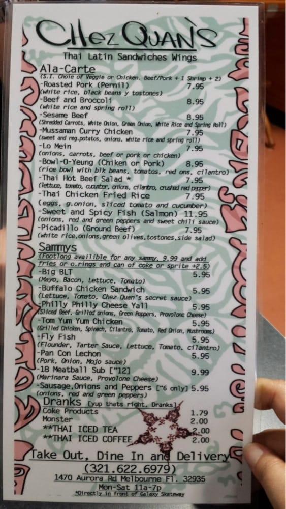 Menu at Chez Quan's restaurant, Melbourne