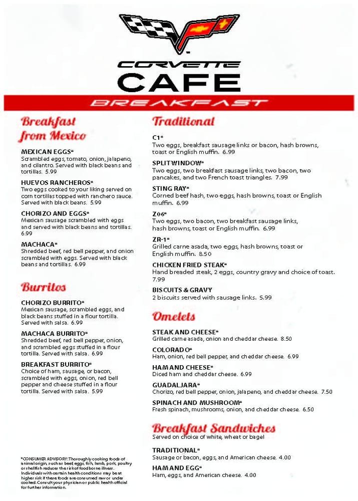 Menu at Corvette Cafe, Omaha