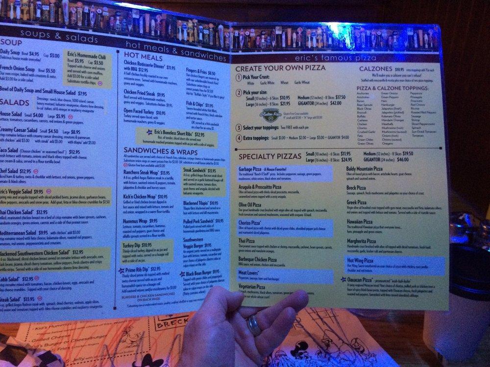Menu at Downstairs at Eric's pizzeria, Breckenridge