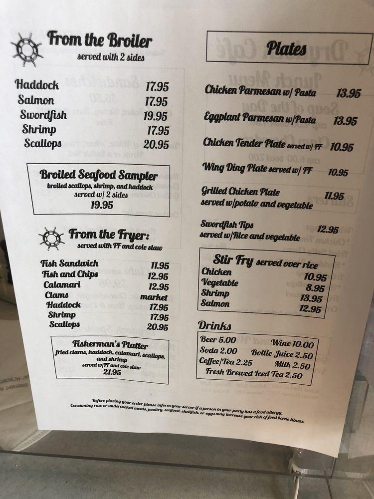 Menu at Drydock Cafe, Boston