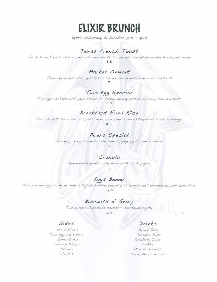 Menu at Elixir Bar & Grill, Sacramento