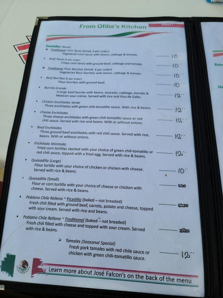 Menu at Jose Falcon's Restaurant & Bar, Boquillas del Carmen