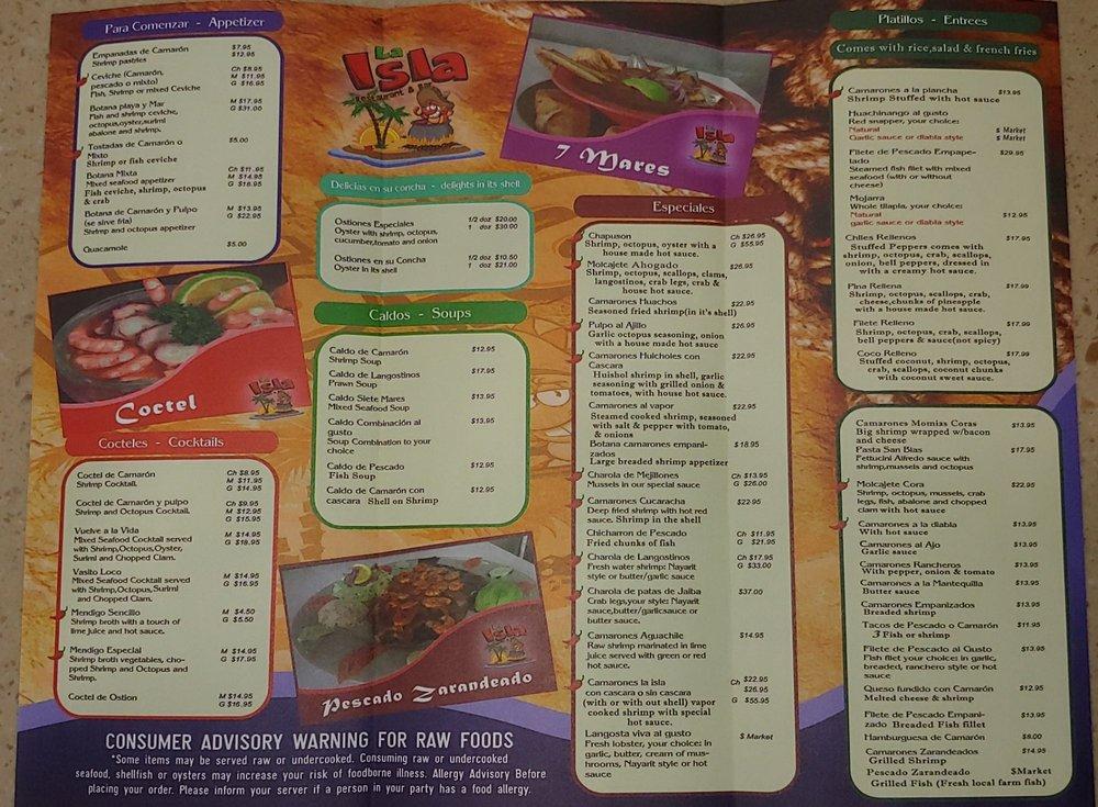 Menu at La Isla restaurant, South Sioux City