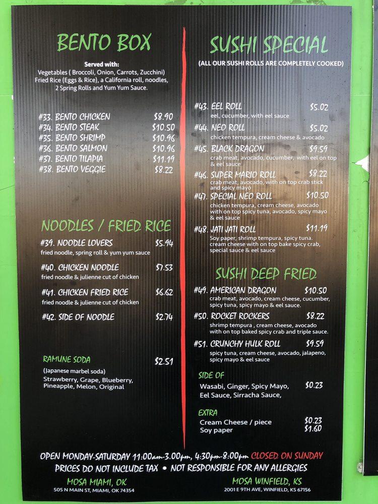 Menu at MOSA Hibachi & Sushi Japanese Express Miami restaurant, Miami