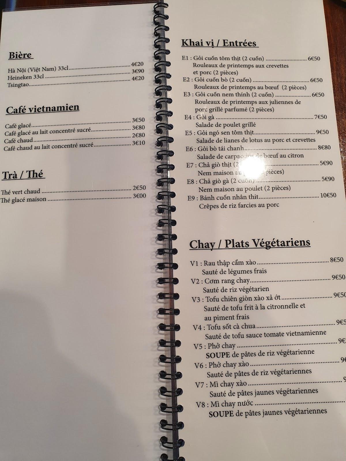 Menu at Quan Ngon restaurant, Brest
