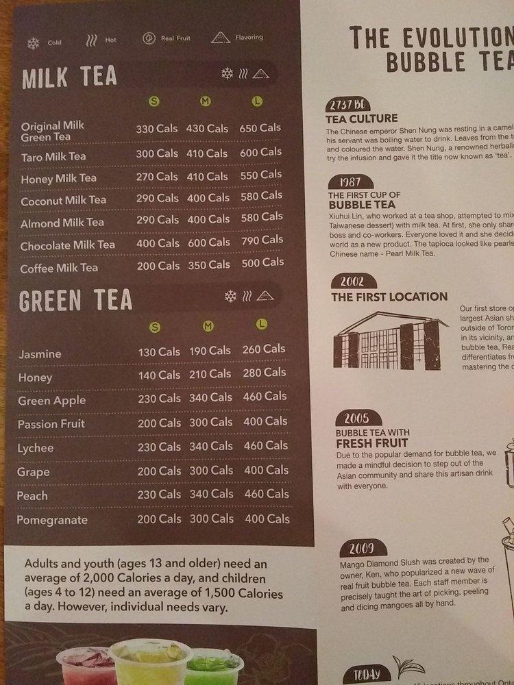 Carta del pub y bar Real Fruit Bubble Tea, Ottawa, 100 Bayshore Drive