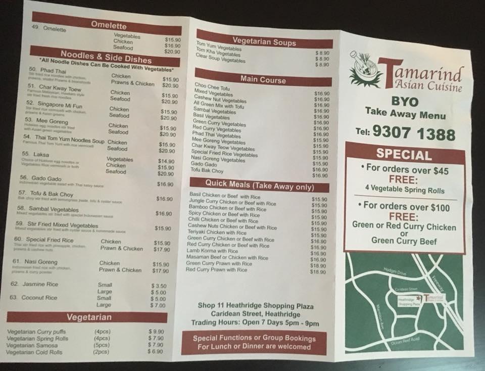 Menu at Tamarind Heathridge restaurant, Connolly