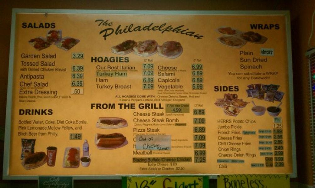 Menu at The Philadelphian fast food, Port Charlotte