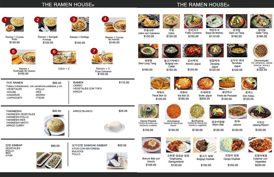 Menu at The Ramen House restaurant, Mexico City