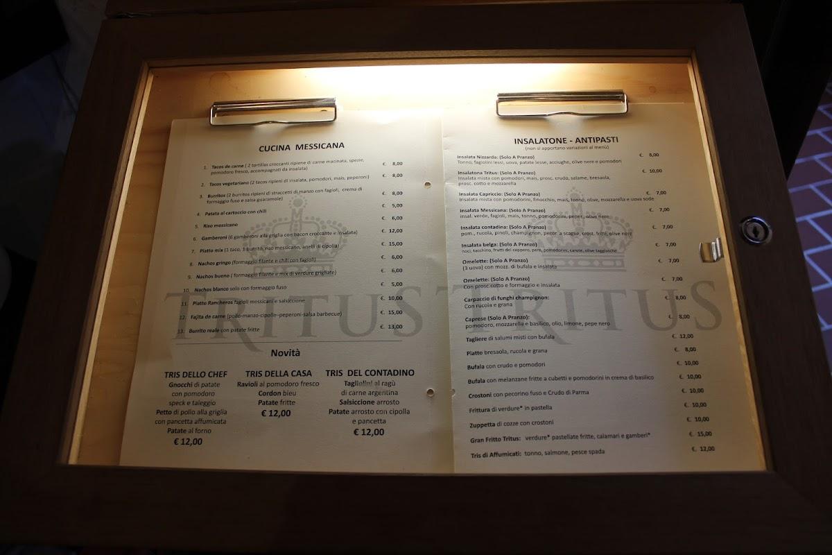 Menu at Tritus restaurant, Sassari