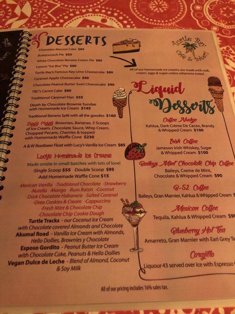 Menu at Turtle Bay Bakery and Cafe, Akumal
