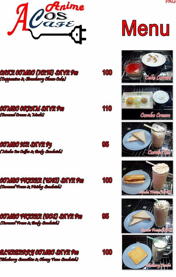 Menu at Anime Cos Cafe, Manila