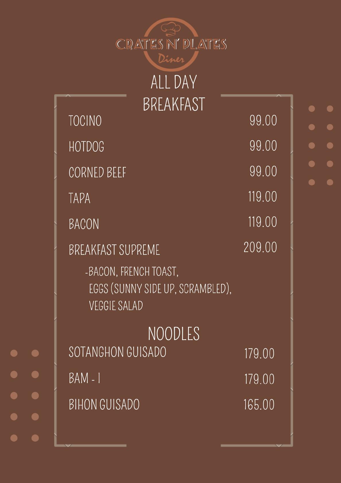 Menu at Crates N' Plates Diner, Iloilo City