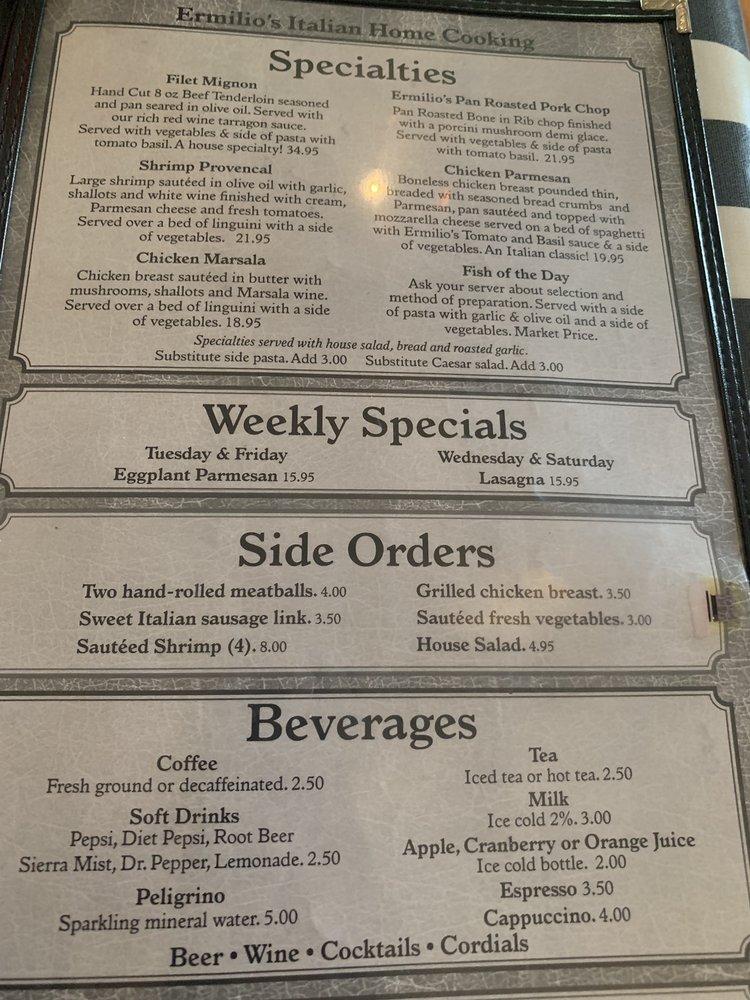 Menu at Ermilio's Italian Home Cooking restaurant, Eureka Springs