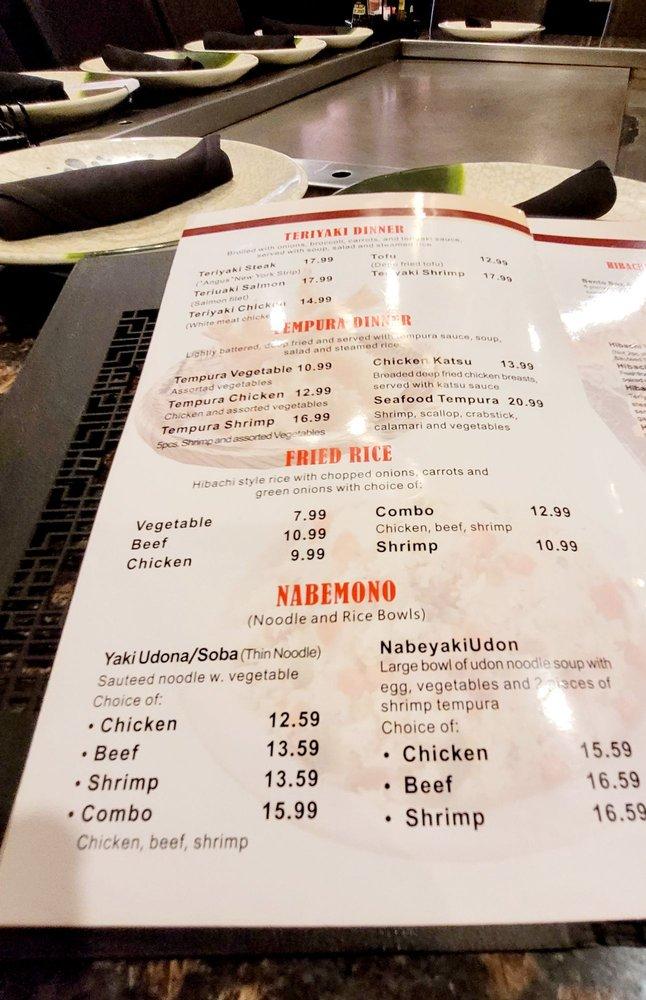 Menu at Hibachi One restaurant, Albuquerque