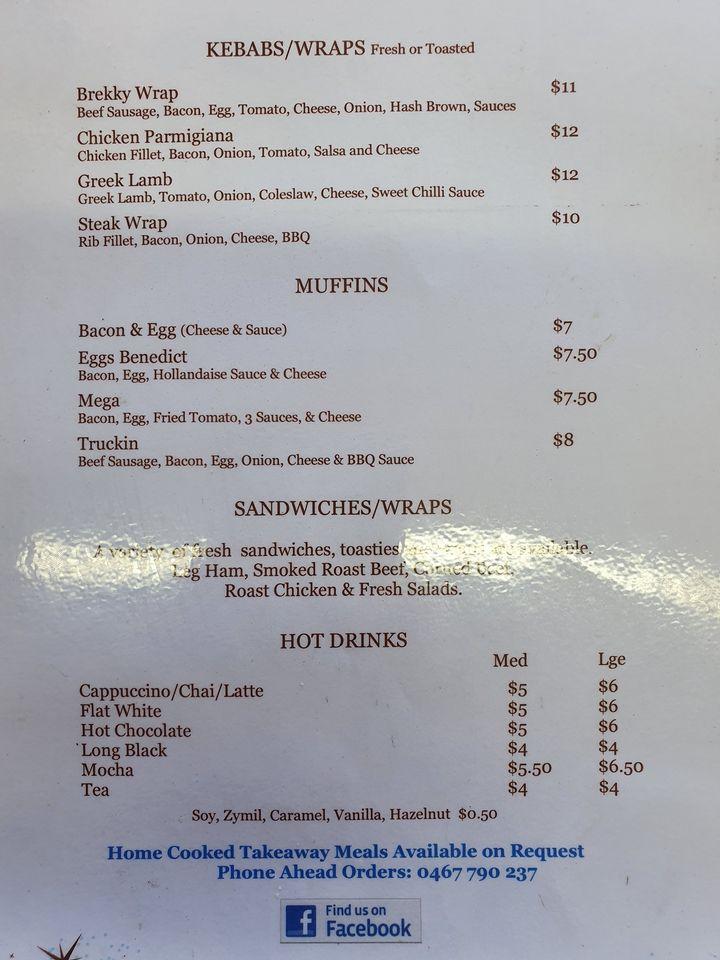 Menu at Kell's Snack Shack cafe, Middlemount, Cnr Beef Road and ...