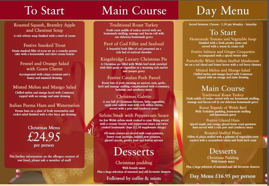 Menu at Kingsbridge Inn pub & bar, Llangennech, Swansea Rd