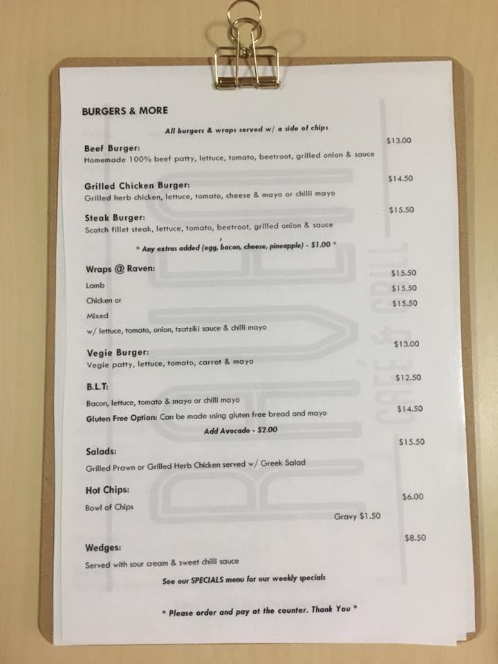 Menu at Raven Cafe & Grill, Narooma