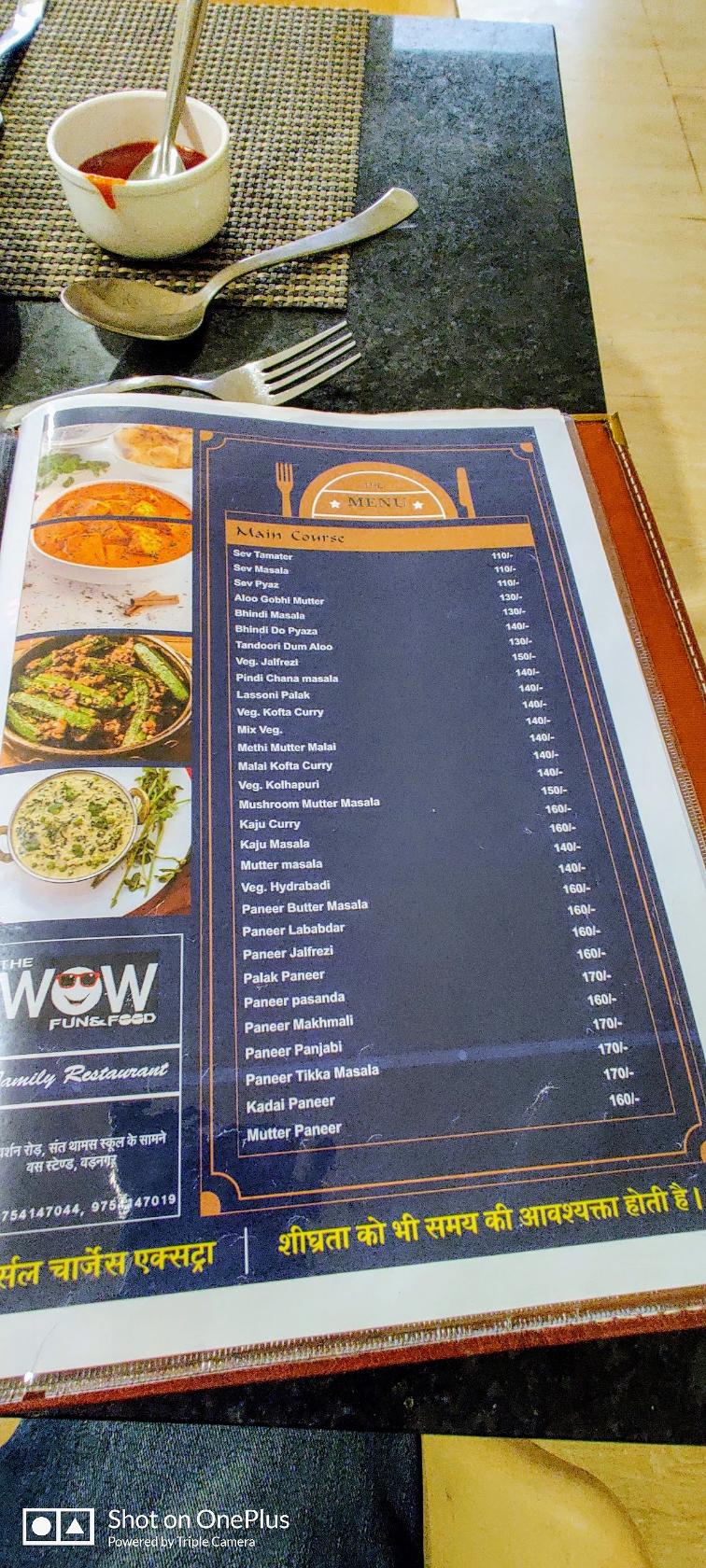 Menu at The Wow Restaurant And Game Zone, Barnagar