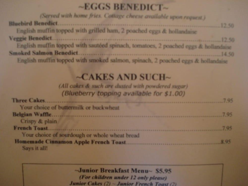 Menu at Bluebird Cafe, Hopland, US-101
