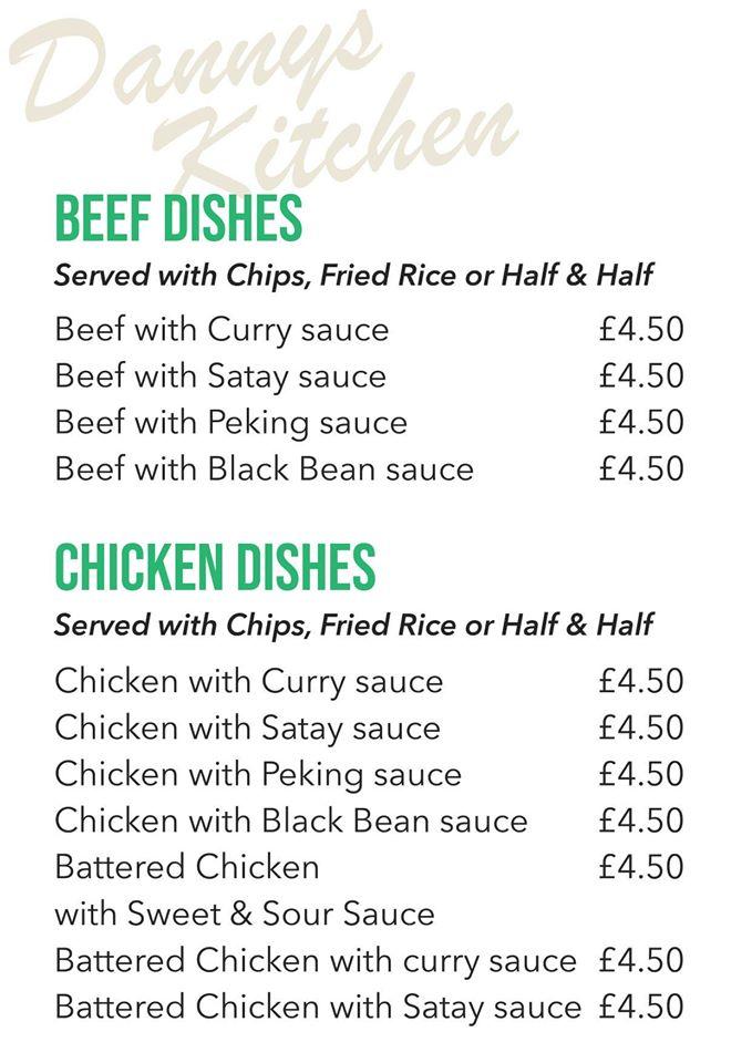 Menu at Danny's Kitchen restaurant, Warrington, 90-92 Bridge St