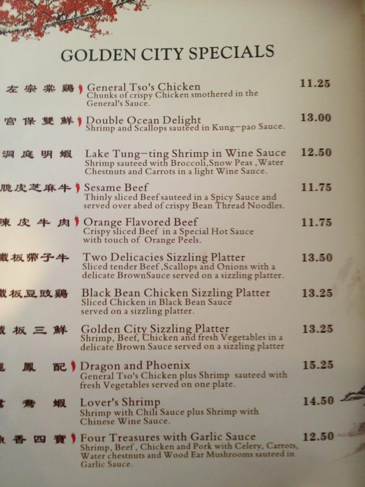 Menu at Golden City restaurant, Vancouver