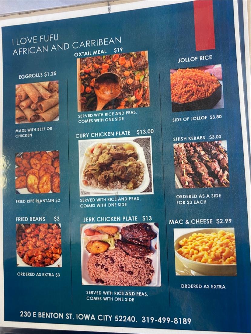 Menu at I Love Fufu restaurant, Iowa City