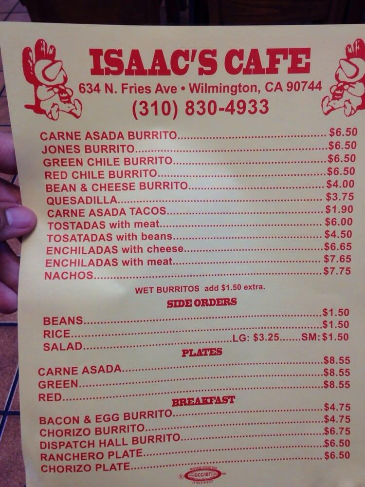 Menu at Isaac's Cafe, Los Angeles