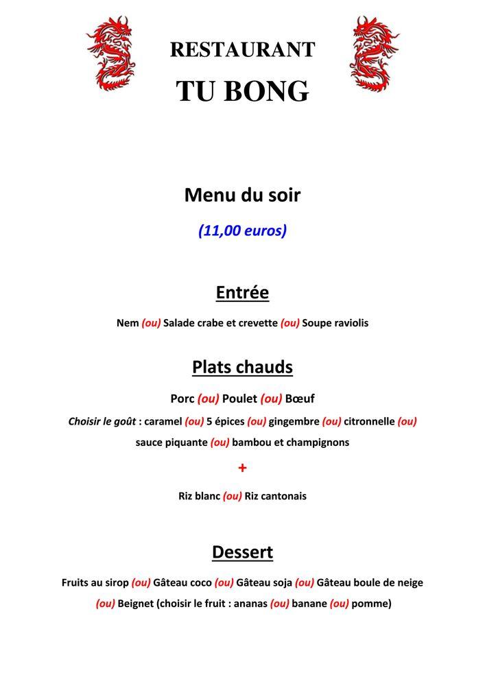 Menu at Restaurant Tu-Bong Express, Grenoble